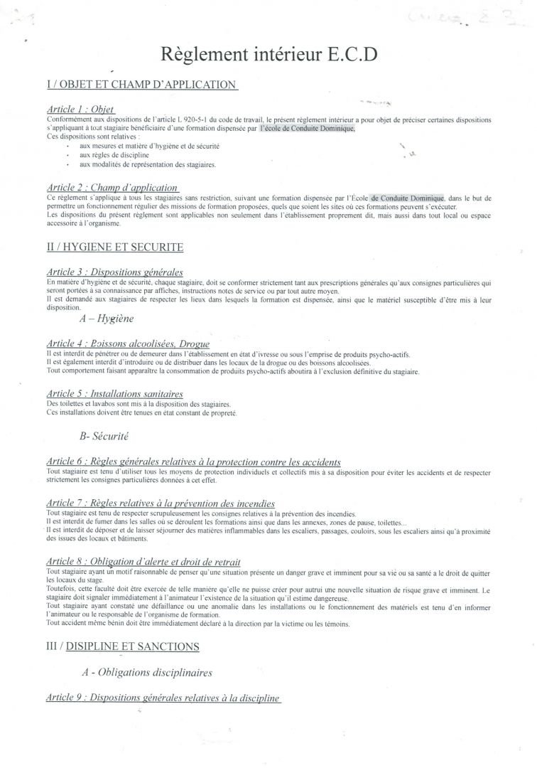 Règlement Intérieur